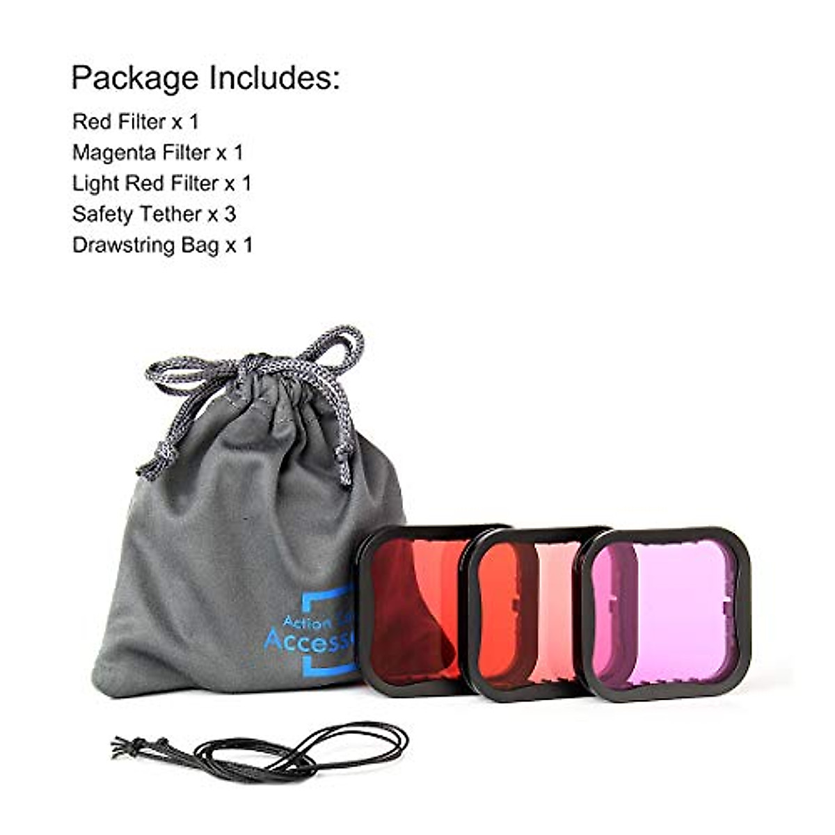 Underwater Camera Dive Filters for GoPro Hero 5, 6 and 7 Black Super Suit Waterproof Housing Case in Red, Light Red, and Magenta, Professional Color Correcting Photography Accessory