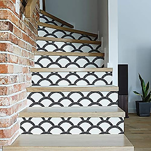 Tempaper Black & Cream Mosaic Scallop Removable Peel and Stick Wallpaper, 20.5 in X 16.5 ft, Made in the USA