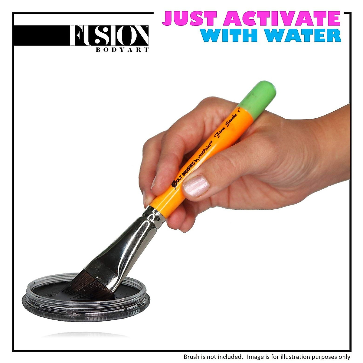 Fusion Body Art Pro Face Paint | Prime Strong Black (32gm), Professional Quality Water Activated Face and Body Paint Supplies Single Makeup Cake Hypoallergenic, Non-Toxic, Safe, Vegan