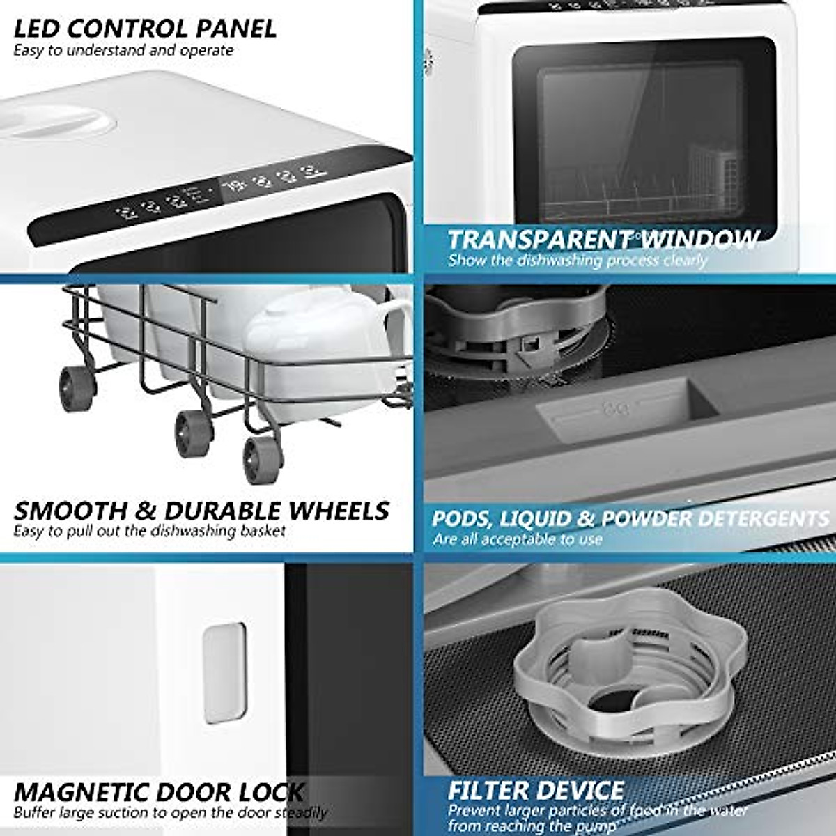 COSTWAY Portable Countertop Dishwasher, Compact Dishwasher with 5 L Built-in Water Tank, 5 Washing Programs, Air-dry Function, Fruit Washing, Delay Function, Mini Dishwasher for Apartment, RVs, White