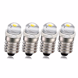 Ruiandsion 4pcs E10 LED Bulb DC 1.5V 0.5W 6000K White LED Bulb for Torch light Flashlight light,Negative Earth