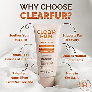 ClearFur Hot Spot Treatment for Dogs & Cats | Dog Itching Skin Relief | Colloidal Silver Cream | Anti Itch for Dogs | Fast Relief | Made in The USA | Vet Recommended | Natural & Non-Toxic | 2 oz