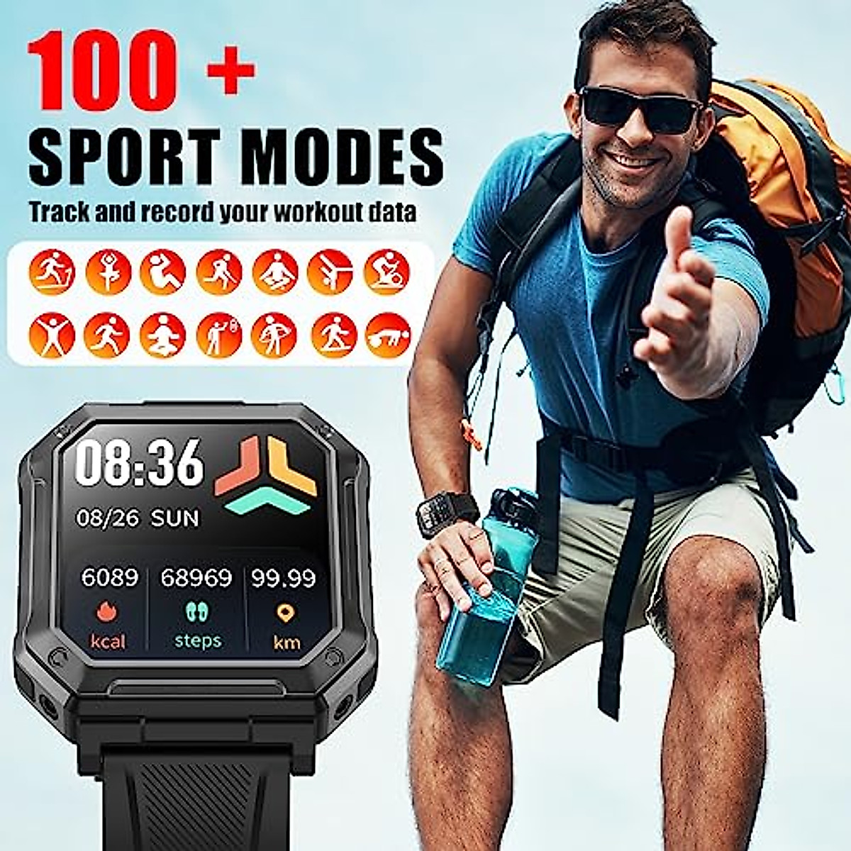 Jireausty Military Smart Watches for Men - 1.91" Smart Watch with Bluetooth Call IP68 Waterproof Smart Watches with Heart Rate Sleep Monitor for Android and iPhone