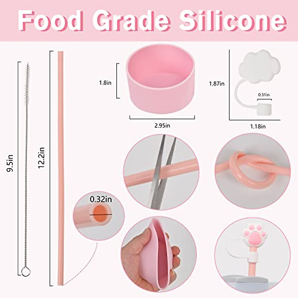 11 Pack for Stanley Cup Accessories, Silicone Reusable Replacement Straws with Straw Covers Cap & Brush for Stanley 40oz, Anti-Slip Protective Stanley Cup Boot Sleeve 40 oz Silicone Bottom Bumper Boot