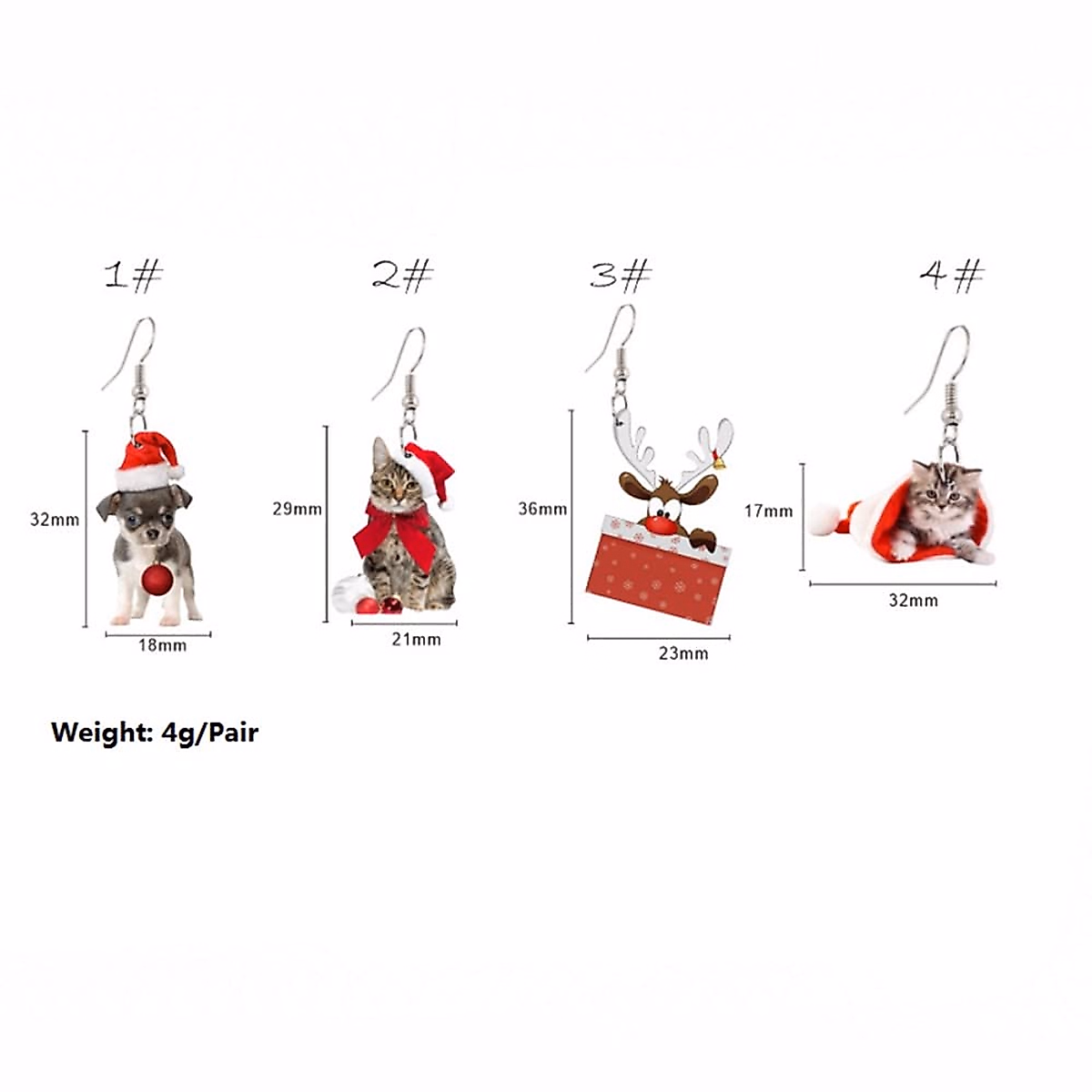 Cute Acrylic Christmas Animal Red Hat Dangle Earrings Cat Dog Reindeer Chihuahua Earrings Dangle For Women Charm Decoration Gifts-Cat A