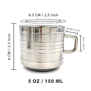 KSJONE Set of 6 Double Wall Stainless Steel Tea Cups, Coffee Cup Espresso Cup Mug, Reusable, Long Lasting & Dishwasher Safe - (5oz, 6 Sets)