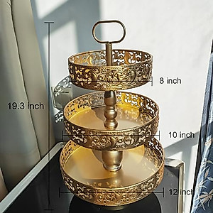 Double-Sided Gold 3 Tiered Decorative Tray, Serving Tray, Cake Stand, Farmhouse Decor, Party Decorations for Celebration, Holiday, Gift