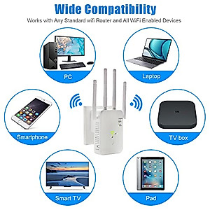 WiFi Extender, 1200Mbps WiFi Extenders Signal Booster for Home, WiFi Repeater Dual Band 2.4&5GHz, WiFi Booster and Signal Amplifier, with 4 * 3dBi Antennas/WAN/LAN Ethernet Port, Internet Booster