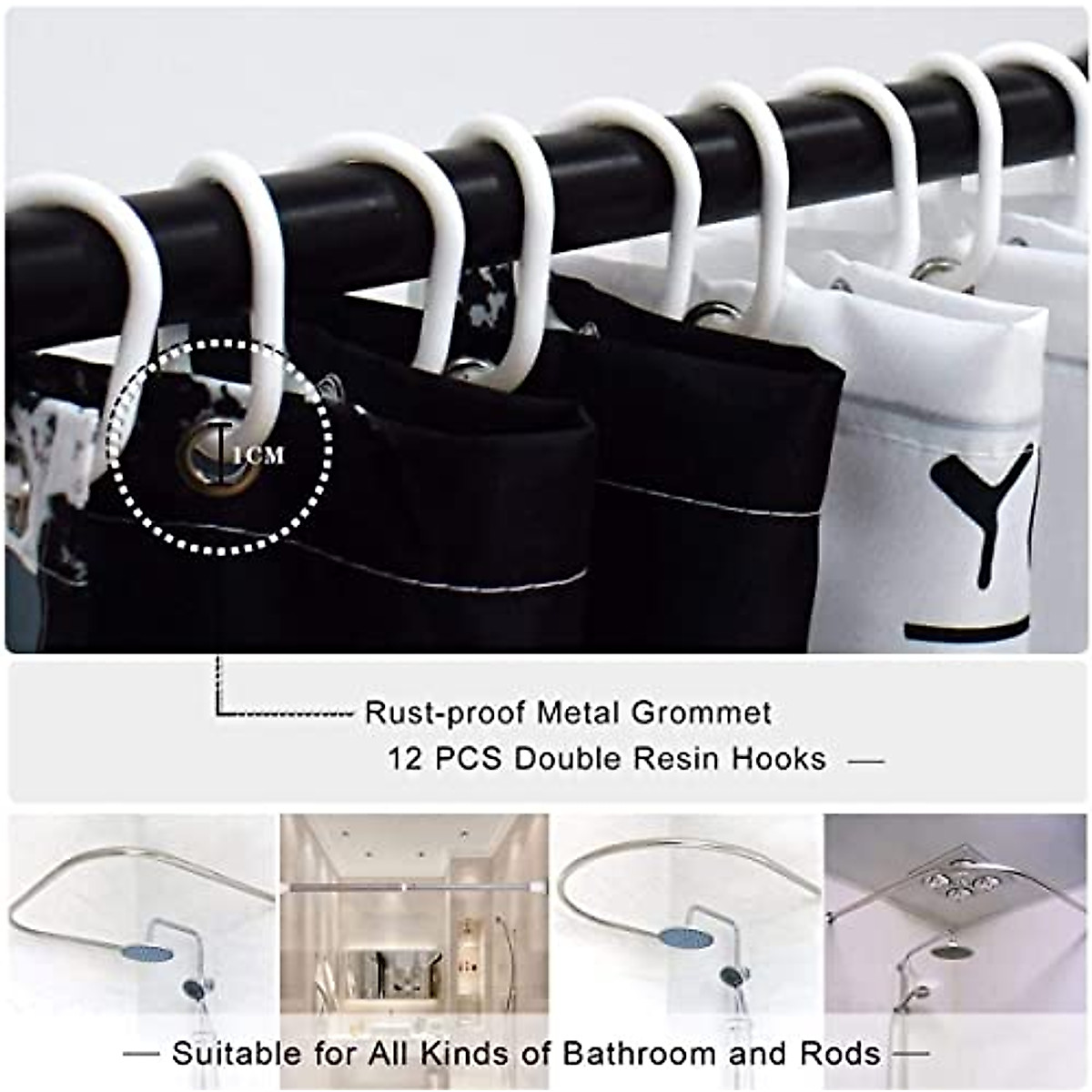 4 Pcs Forever Love African American Bathroom Shower Curtain Sets with Rugs Toilet Lid Cover and Bath Mat,Black Women Bathroom Set with Waterproof Fabric Bathroom Curtain and 12 Hooks