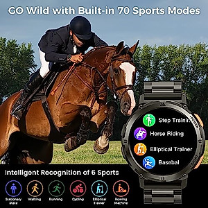 KOSPET Smart Watch AMOLED Display 2 Bands(Metal+Rubber) 60 Days Ultra-Long Battery Life (Call Receive/Dial) 70 Sports Modes 5ATM/IP69K Waterproof Smartwatches for Android iPhone