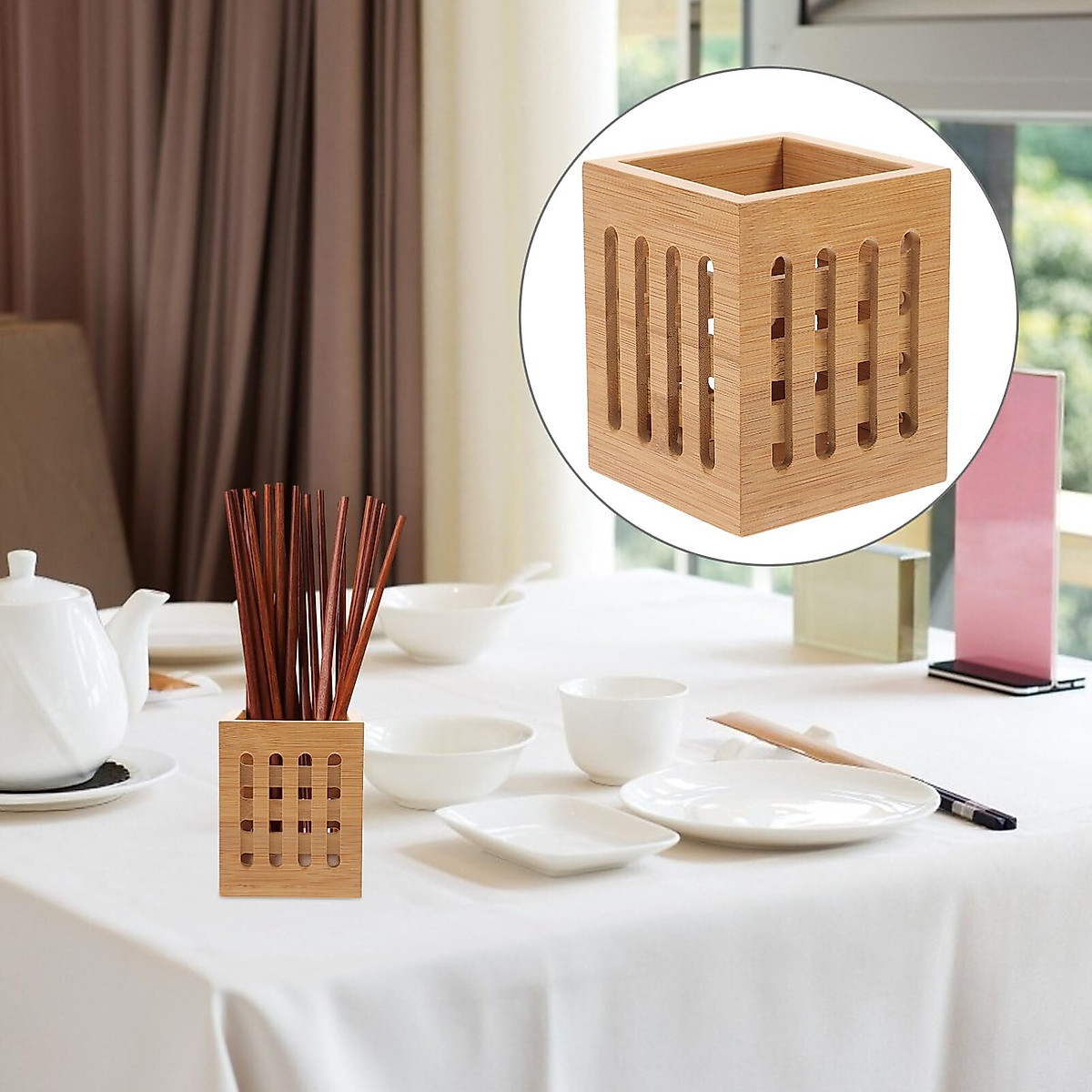 Cabilock Dishes Drying Rack Korean Chopsticks Cutlery Drying Holder Basket Wooden Bamboo Chopsticks Holder Tableware Drainer Cutlery Storage Organizer Caddy Utensil Drying Rack Korean Chopsticks