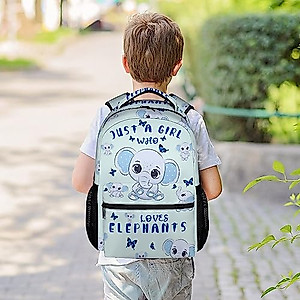 XaocNyx Elephant School Backpack for Girls Boys, 16 Inch Light Blue Backpacks for Kids Age 8-10, Cute Lightweight Bookbag for Travel