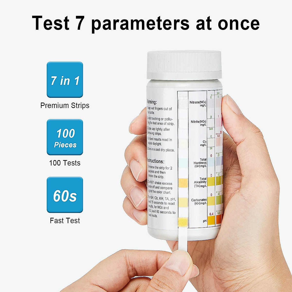 Luxbird 7 in 1 Aquarium Test Kit, Fish Tank Test Strips, 100 Strip Pack, Freshwater Aquarium Water Test Kit to Detect Nitrite Nitrate Chlorine Carbonate Total Alkalinity Hardness pH