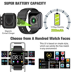 Amokeoo Smart Watch,Fitness Watch Activity Tracker with Heart Rate Blood Pressure Monitor IP67 Waterproof Bluetooth Android Smartwatch Touch Screen Sports for iOS Phones Men Women Black, GG45