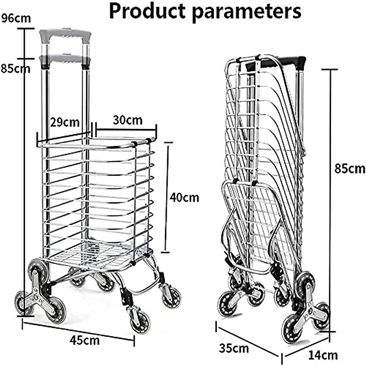 Shopping Trolley on Wheels Portable Shopping Cart,Small Pull Cart Folding Hand Cart Stroller Climbing Stairs Trolley Truck 8 Wheels Adjustable Lucar
