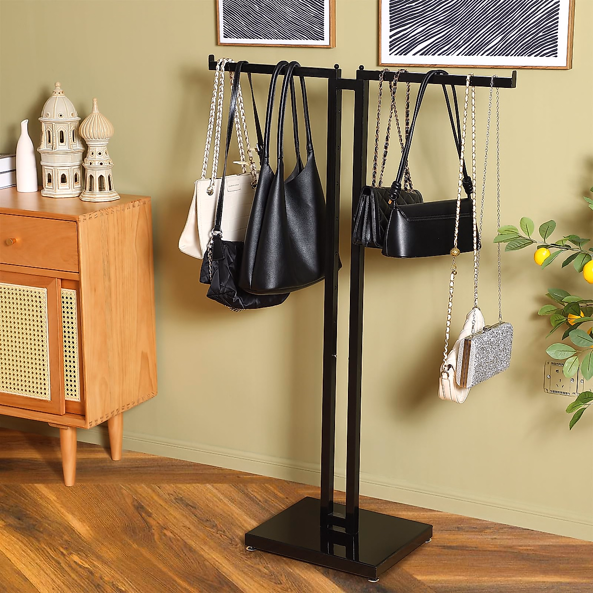Weysat 2 Way Clothing Rack with 16" Straight Arms Adjustable From 48" to 72" Heavy Duty Clothing Display Stand for Boutique Shops Large Retail Stores and Home Storage, Rectangular Tubing (Black)