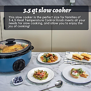 3.5 Quart Slow Cooker Blue Uniform Heating,Non Stick Pot,Aluminum, Makes Your Food More Delicious.Suitable as a Gift for Wives,Parents,and Friends