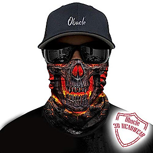 Obacle Skull Face Mask Half for Dust Wind UV Sun Protection Seamless 3D Tube Mask Bandana for Men Women Thin Breathable Skeleton Mask Motorcycle Riding Biker Cycling Sports Festival (Fire Face Skull)