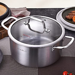 DELARLO Tri-ply Stainless Steel StockPot 5QT, Induction Cooking Pot 18/8 Stockpots Food Grade, Durable Soup Pot Stew Simmering Pot with Glass Lid Suitable for All stoves, Dishwasher-Safe