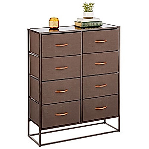 mDesign Wide Modern 8-Drawer Dresser Storage Unit, Sturdy Steel Frame, Wood Top, Easy-Pull Wood Handles/Fabric Bins, Organizer for Bedroom, Hallway, Entryway, Closet, Margo Collection, Espresso Brown