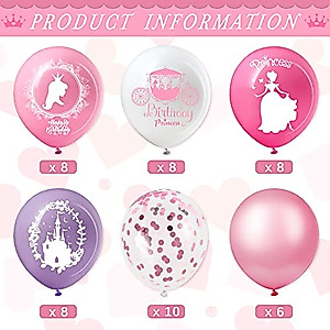 48 Pieces Princess Balloons Princess Birthday Party Balloons Pink Confetti Latex Balloons Princess Party Decorations for Baby Shower Birthday Wedding Party Favors