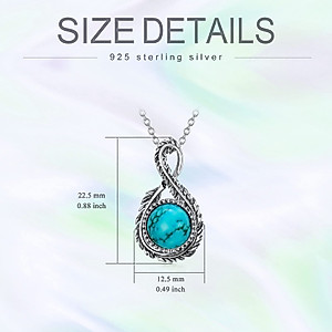BETHZA Natural Turquoise Necklace for Women 925 Sterling Silver Oxidized Genuine Gemstone Infinity Feather Pendant Western Jewelry Gifts for Birthday Christmas