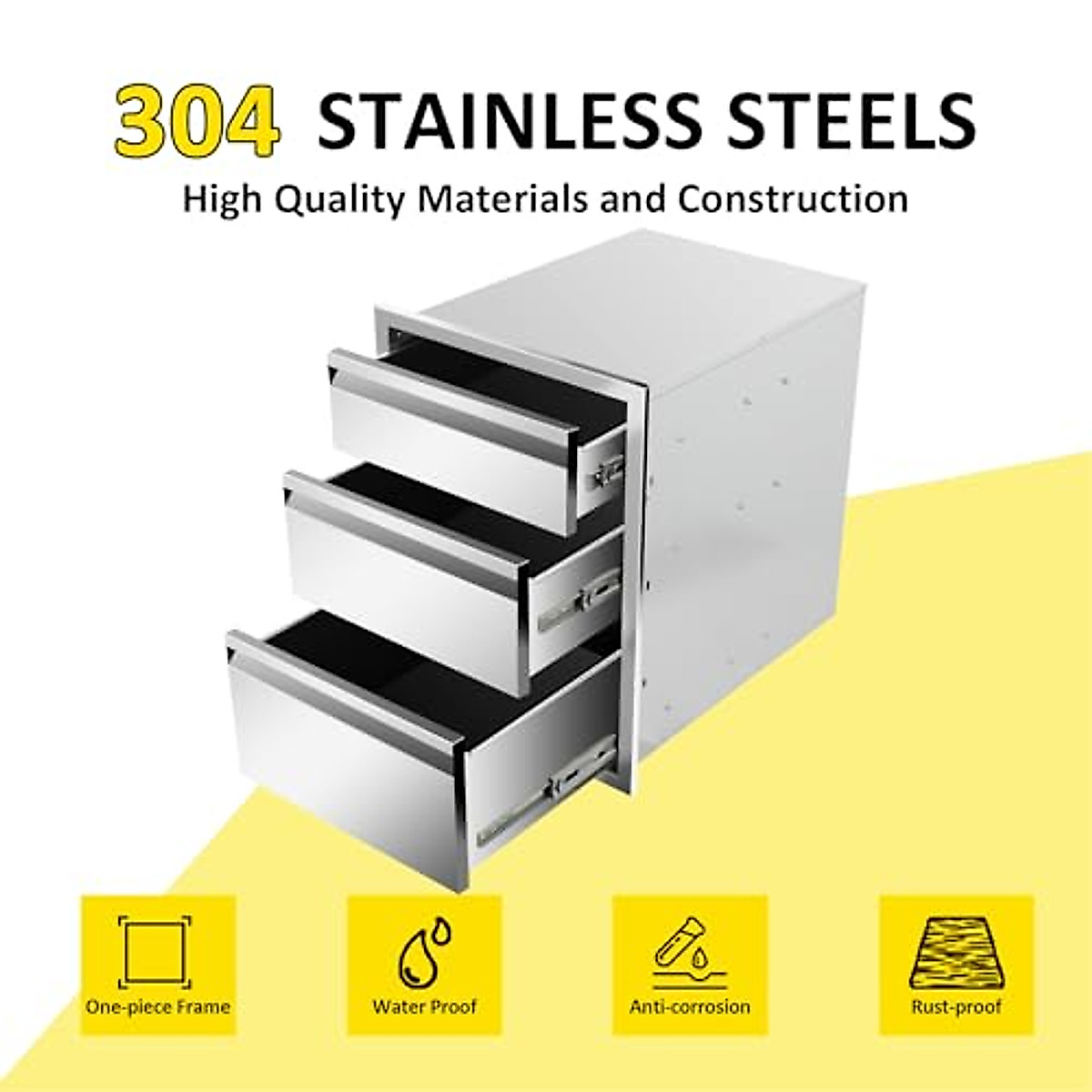 SGOLAN Outdoor Kitchen Drawers 18" W x 23" H x 23" D Flush Mount Triple BBQ Drawers with Hidden Handle Stainless Steel Drawer for Outdoor Kitchen Island, Patio Grill Station