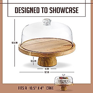 Cake Stand with Acrylic Dome Lid 2-in-1 Multifunctional Round Shatterproof Dessert Table Display Set with Acacia Wood Serving Platter, Veggie Tray, Fruit Bowl, Donut Stand, Nachos Plate by Homesphere