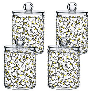 MCHIVER Cute Duck Bathroom Canisters Organizer 2 Pack Clear Plastic Jars with Lids 10 Oz Bathroom Dispenser for Cotton Swab Ball Pads Floss
