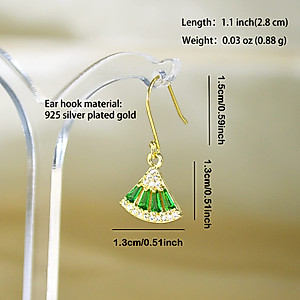 MOMOCAT 18K Gold Plated Triangle Small Emerald Green and Gold Statement Fringe Hanging Chandelier Rhinestone Drop Earrings for Women Jewelry Dangle Fashion