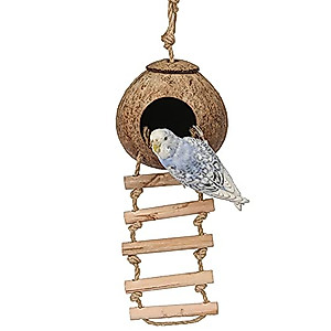 Gecko Coconut Hide Habitat Crested Gecko Cage Accessories Leopard Gecko Climbing Hide Cave Reptile Lizard Ladder Bird Nesting House Hideouts Cave Habitat for Gecko, Reptiles, Lizards, Amphibians