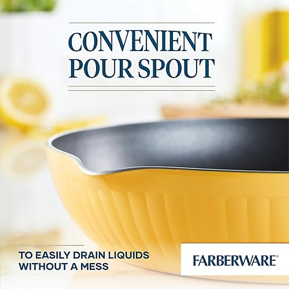 Farberware Style Nonstick Cookware Frying Pan/Skillet with Pour Spouts, Dishwasher Safe, 10 Inch - Yellow