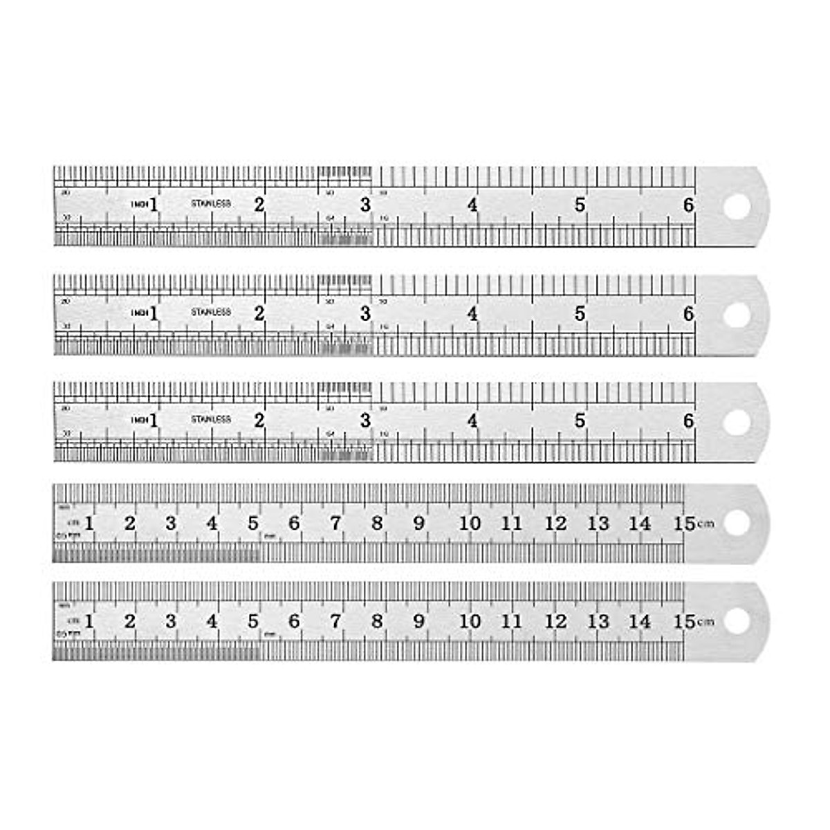 uxcell Straight Ruler 150mm 6 Inch Metric Stainless Steel Measuring Ruler Tool with Hanging Hole Inch & Centimeters Precision Drawing Ruler 5pcs