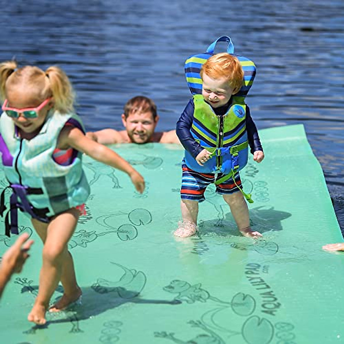 Aqua Lily Pad Original Floating Water Mat, Patented 2 Layer FlexCore Green/Yellow Foam Raft, Made in The USA (18 Foot)