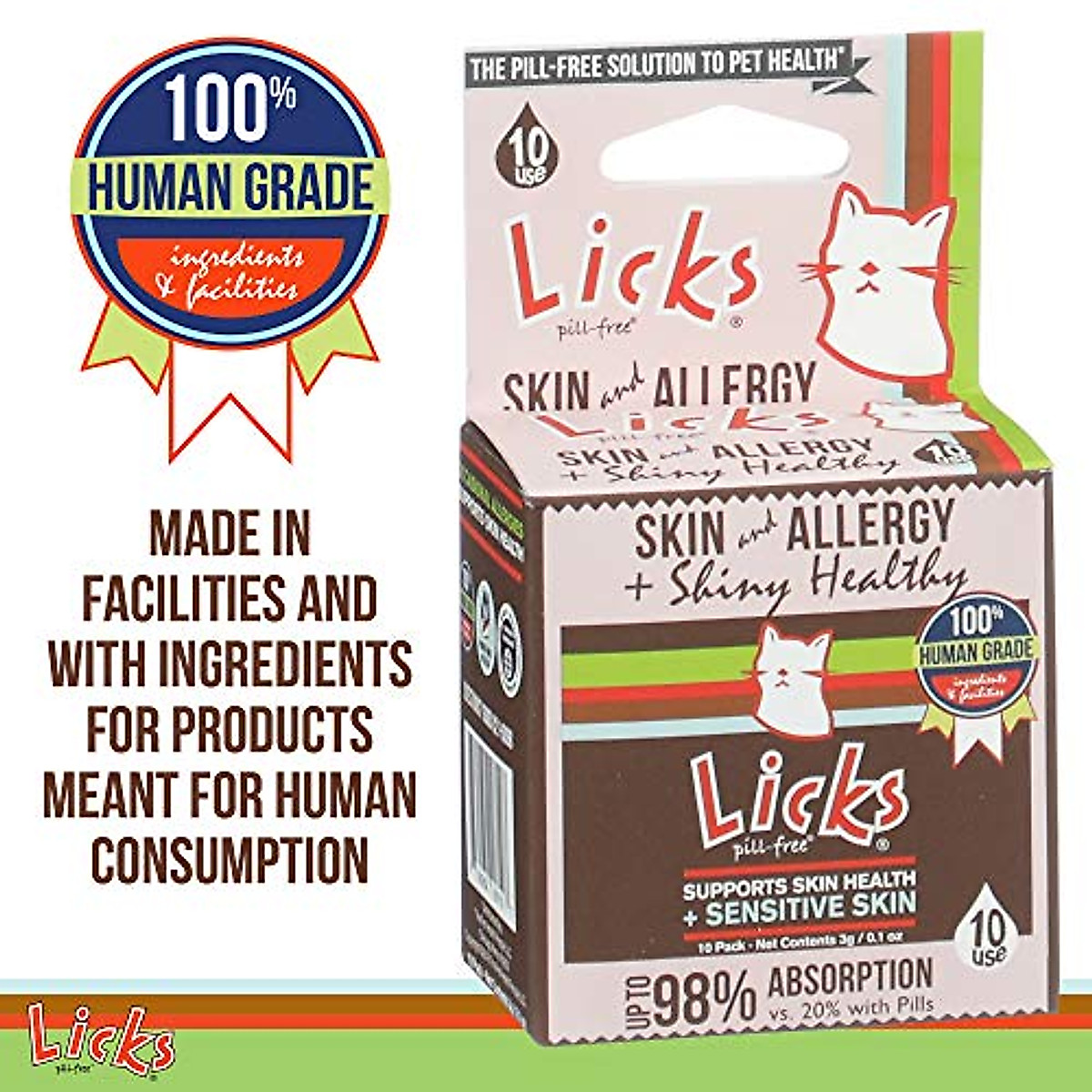 Licks Pill-Free Cat Skin and Allergy - Omega 3 Cat Allergy Relief - Cat Vitamins & Supplements for Itchy Skin - Turmeric Supplement for Cat Skin - Gel Packets - 10 Use
