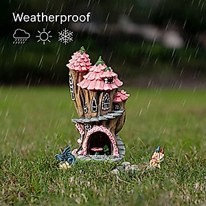 LA JOLIE MUSE Fairy Garden Gnome Accessories Kit - Hand Painted Miniature Solar Powered Fairy House Dragon Figurine Set of 4 pcs, Indoor & Outdoor Ornaments Gifts for Girls Boys Adults