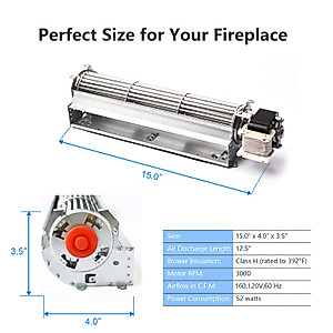 Criditpid BK GA3750 GA3750A GA3700 GA3700A Replacement Fireplace Blower Fan Kit for Desa, FMI, Vanguard, Vexar Fireplaces, 103581-01, 103581-02, 103581-03, 103581-04