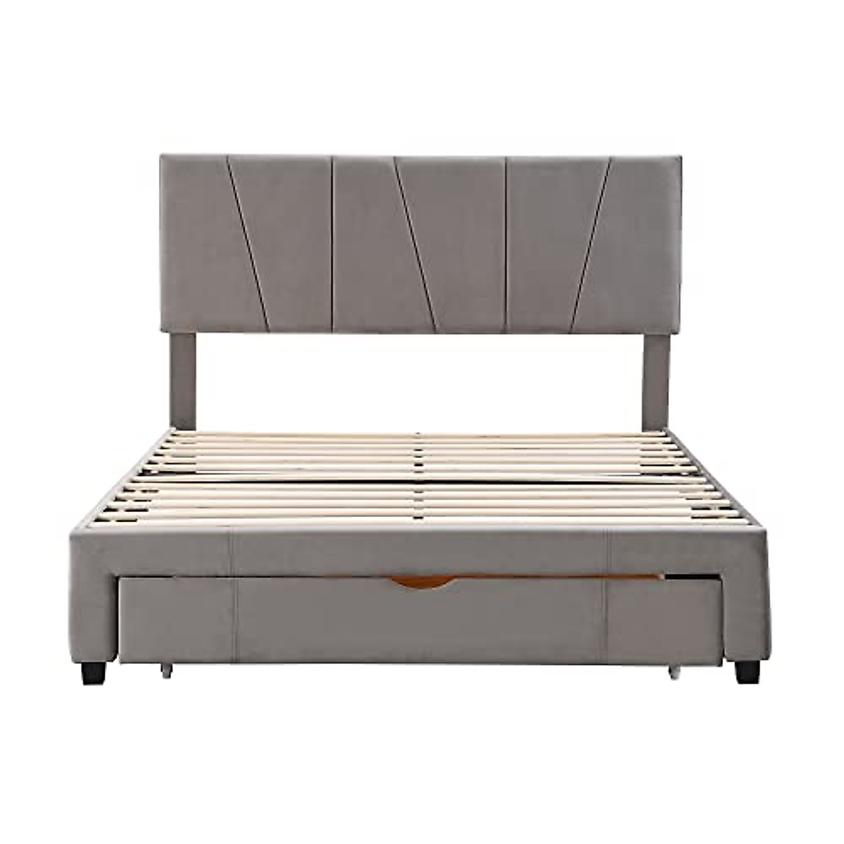 LCH Queen Size Upholstery Platform Bed, Wooden Queen Size Platform Bed Frame with 1 Drawer and Adjustable Headboard, Queen Storage Bed for Kids Teens Adult Bedroom (Grey)