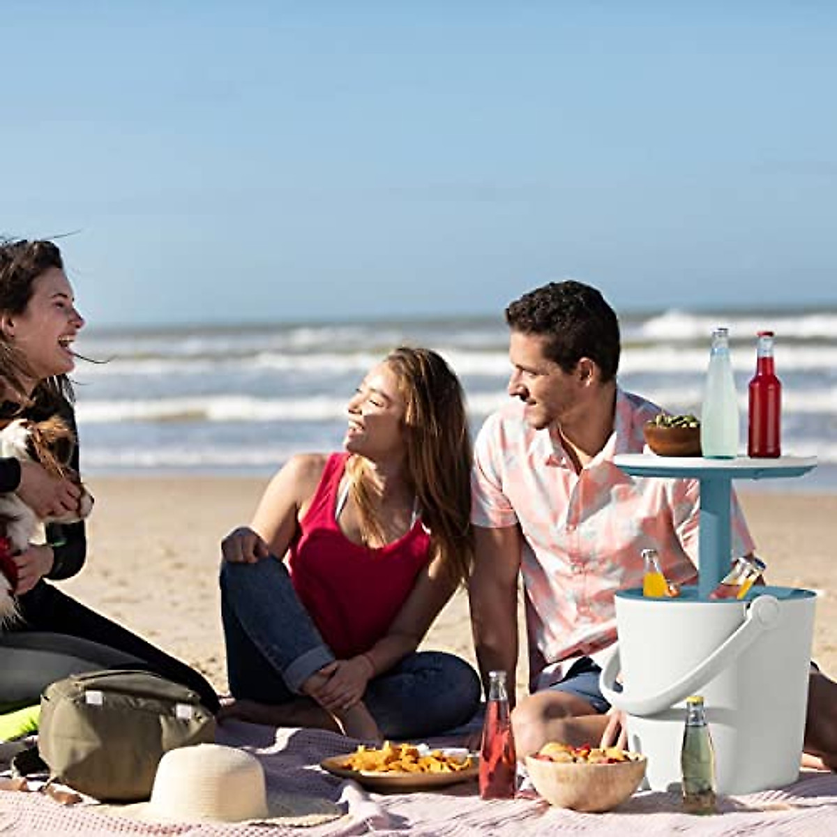 Keter Go Bar 4.2 Gallon Beer and Wine Cooler with Handle and Pop Up Outdoor Table - Perfect for Your Patio, Picnic, and Beach Accessories, Teal