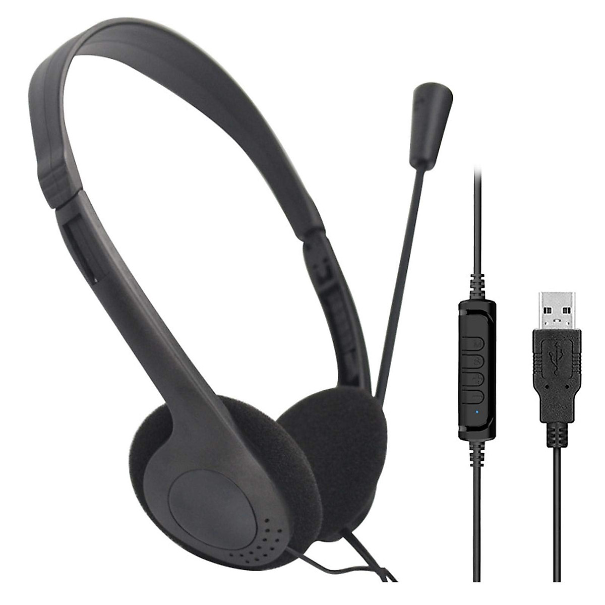 CALIDAKA USB Headset Computer Headset with Microphone, Lightweight PC Headset Wired Headphones Business Headset for Online Courses, Skype Chat, Call Center, Gaming,Noise Reduction