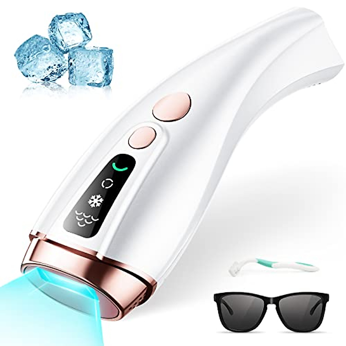 OUBABO Laser Hair Removal for Women Permanent, IPL Device with Cooling System, at-home Painless Facial Armpits Legs Bikini Line Whole Body, Come Razor and Goggles, Corded, White, 1.0 Count