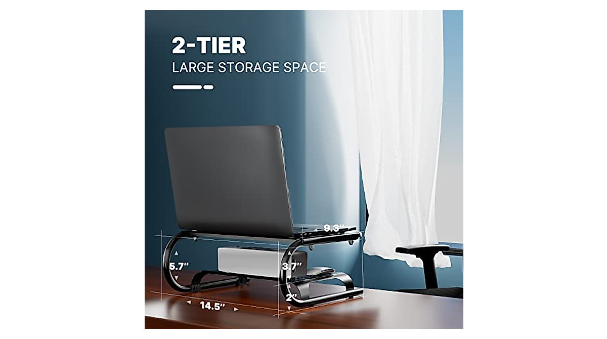 HUANUO 2 Tier Monitor Stand - Storage, Vented, Ergonomic