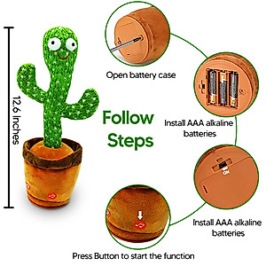 Majesty Trends Dancing Cactus Toy Talking Singing Plush Toy Mimicking Repeats What You Say, Have Recording & 120 Funny Musical Songs Wiggly Dance with Lighting Funny Kids Gift