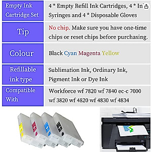 802XL 802 T812 812 Refillable Ink Cartridges No Chip T802 T8021 Replacement Sublimation Ink Cartridges Without Chip & Ink for WF-7820 WF-7830 WF-7840 WF-7310 WF-7835 WF-7845 EC-C7000 Printers