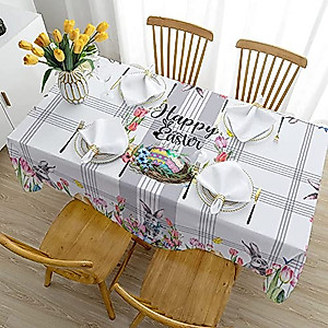 Hexagram Easter Tablecloth, Easter Table Cloth Rectangle 60x84 inch, Indoor or Outdoor Spring Easter Kitchen Table Decorations for Dinner