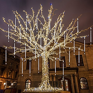 Joiedomi 2-Pack Christmas Meteor Shower Lights - Falling Rain Drop Icicle String Lights 2 x 8 Tubes 30cm 288 LEDs White, for Halloween Christmas Holiday Party Home Patio Outdoor Decoration