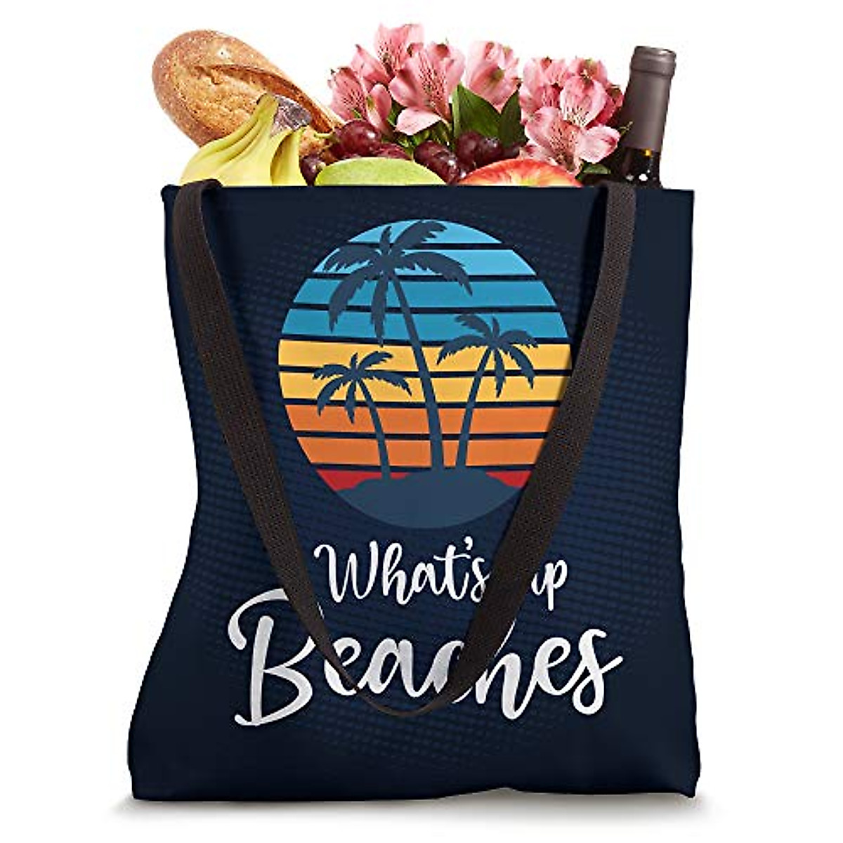 What's Up Beaches Funny Beach Lover Pun Saying Retro Sunset Tote Bag