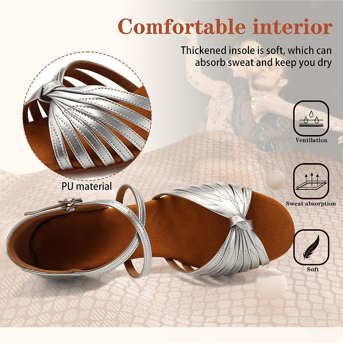 VCIXXVCE Women's Latin Dance Shoes Silver PU Open Toe 3 inch Heel Ballroom Salsa Dance Practice Shoes Suede Sole,8 B(M) US