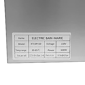 6-Pan Commercial Food Warmer, 110V 600W Electric Steam Table 15cm/6inch Deep, Professional Stainless Steel Buffet Bain Marie for Catering and Restaurants