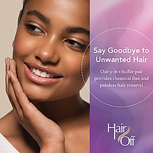 Hair Off Facial Buffer - Painless & Chemical Free Facial Hair Remover & Gentle Face Exfoliator - Hair Eraser to Slow Regrowth on Chin, Lip & Cheeks (3 Buffers Per Box, Pack of 4)